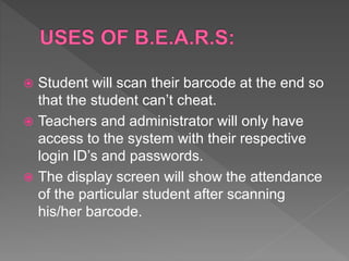 Barcode enabled attendance record system | PPTX