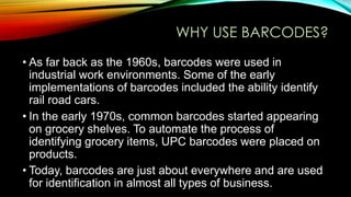 Bar codes and its type with different scanner and its application | PPTX