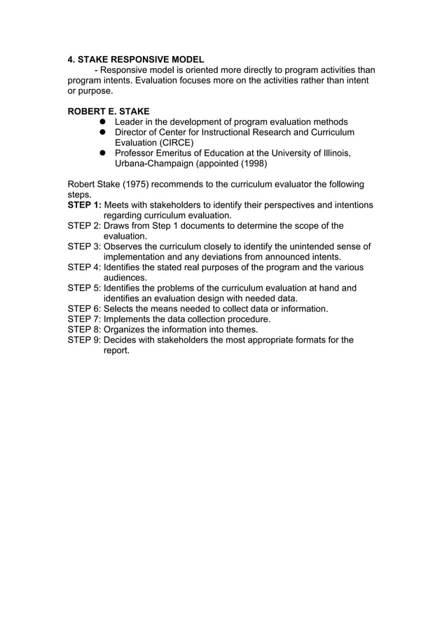 robert e. stake responsive model in curriculum | DOCX