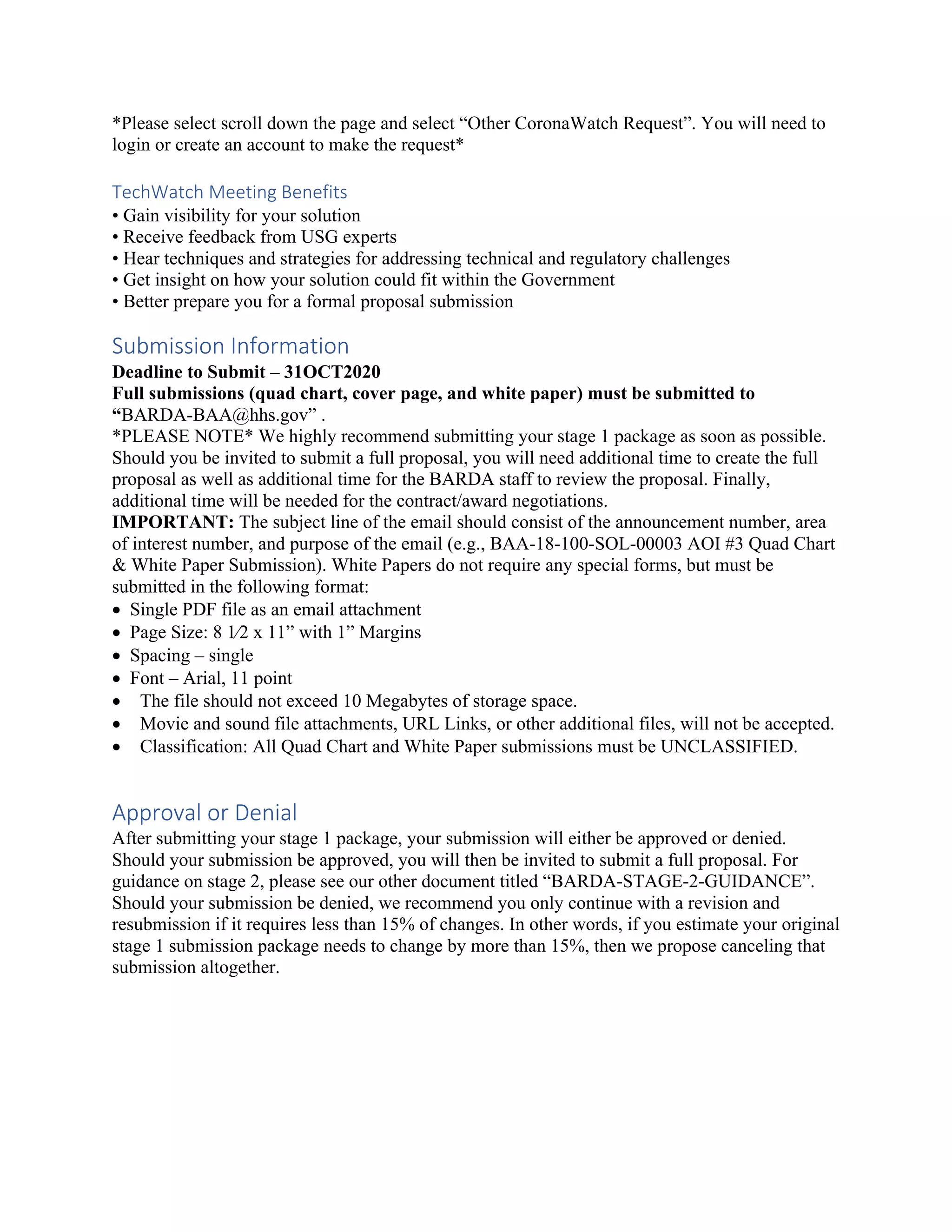 GiveNeed BARDA Preproposal Guidance and Template | PDF