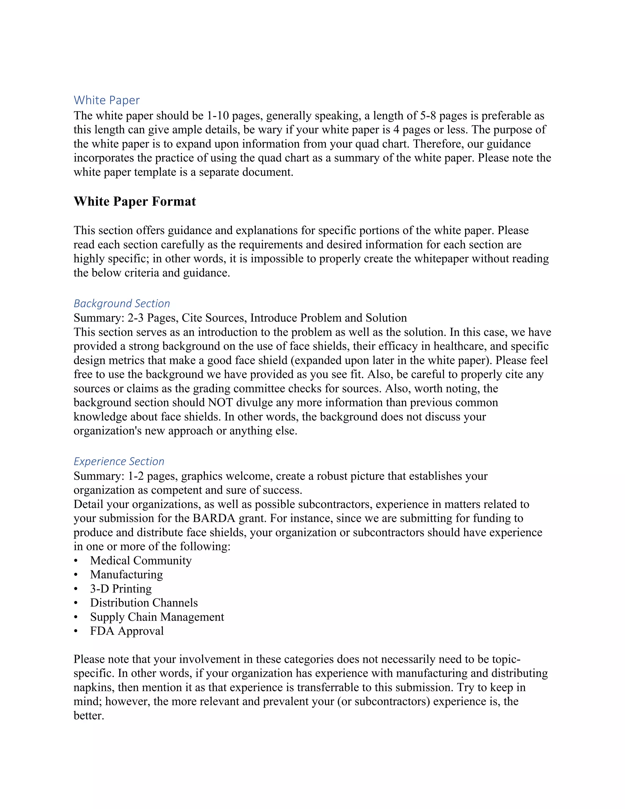 GiveNeed BARDA Preproposal Guidance and Template | PDF