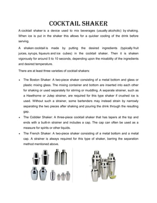 Bar equipments | DOCX