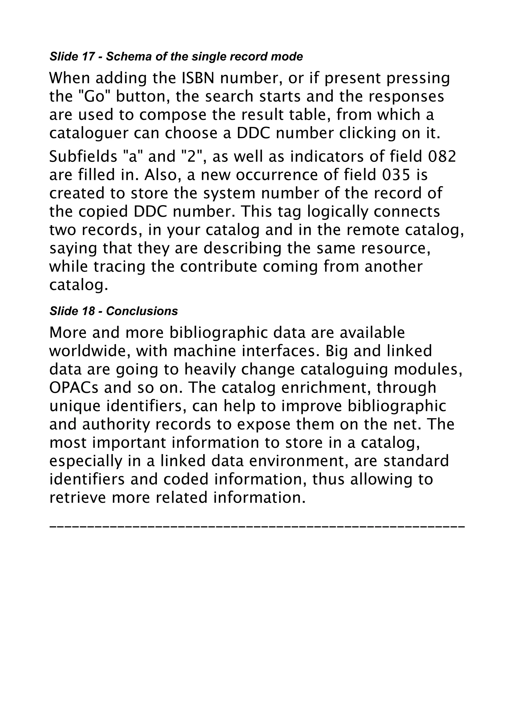 Catalog enrichment: importing Dewey Decimal Classification from external sources (text) | ODT