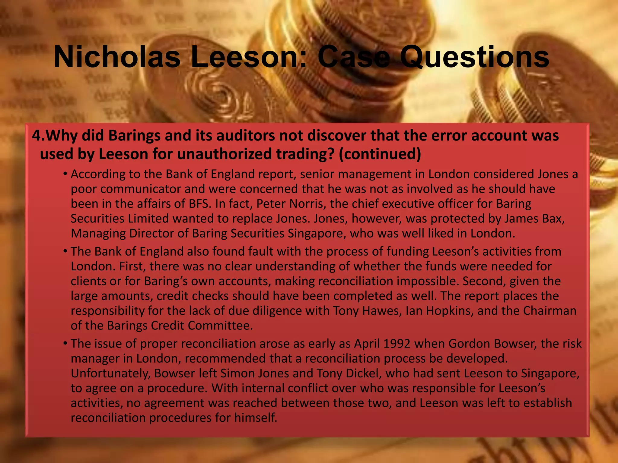 Case study of Baring bank & Nick Leeson | PPTX