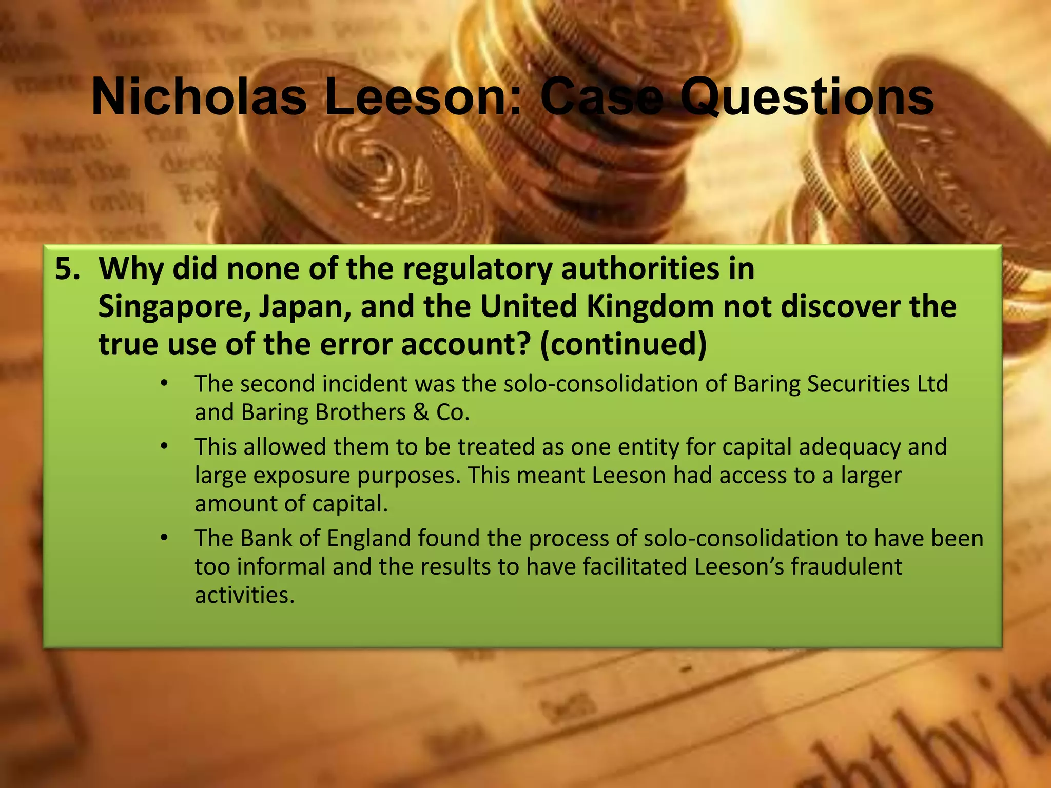 Case study of Baring bank & Nick Leeson | PPTX