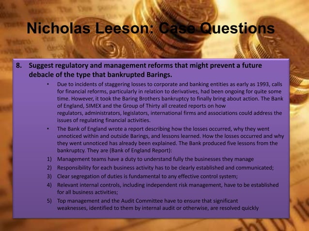 Case study of Baring bank & Nick Leeson | PPTX