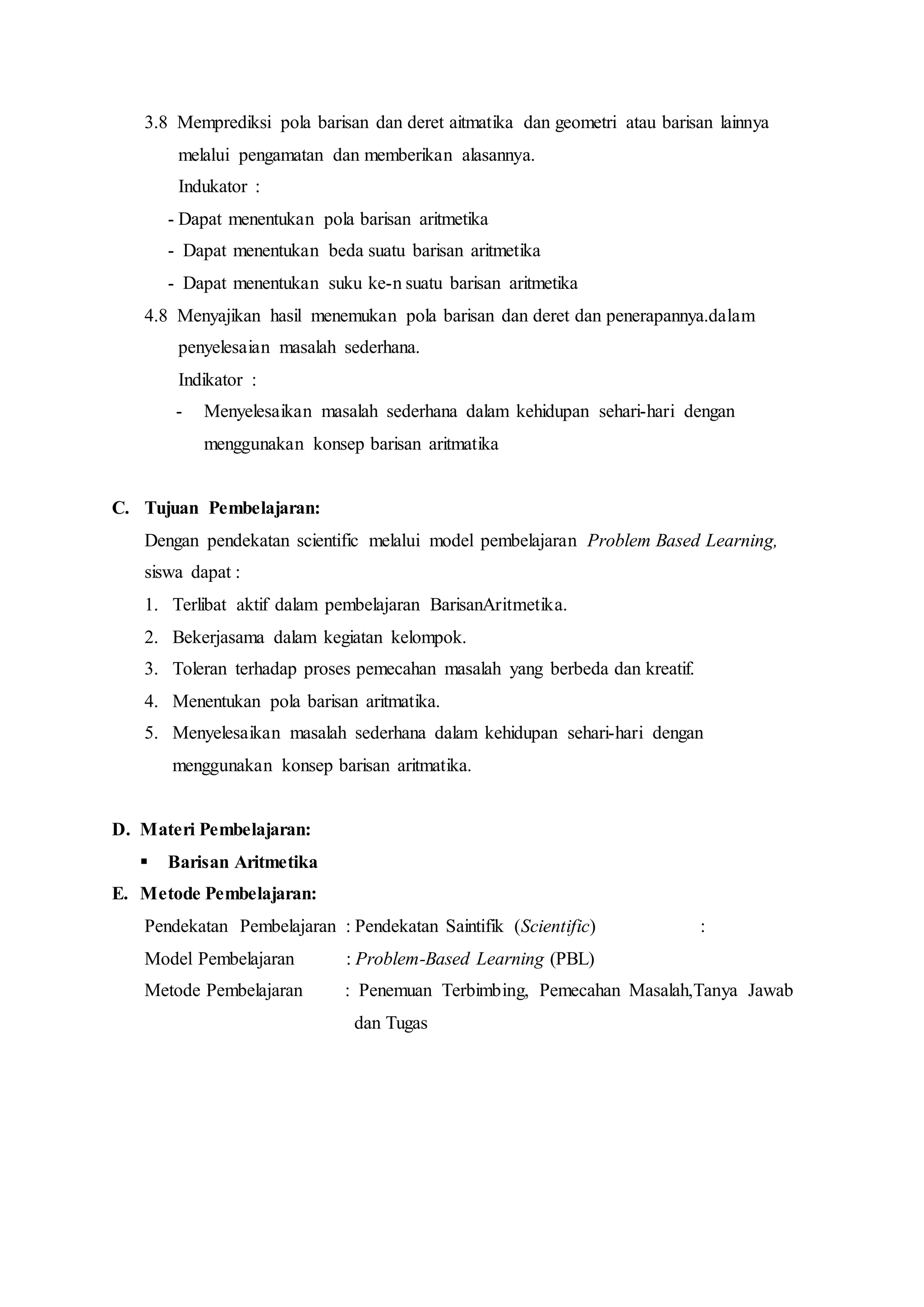 contoh rpp k13 matematika model pembelajaran discovery base learning | DOCX