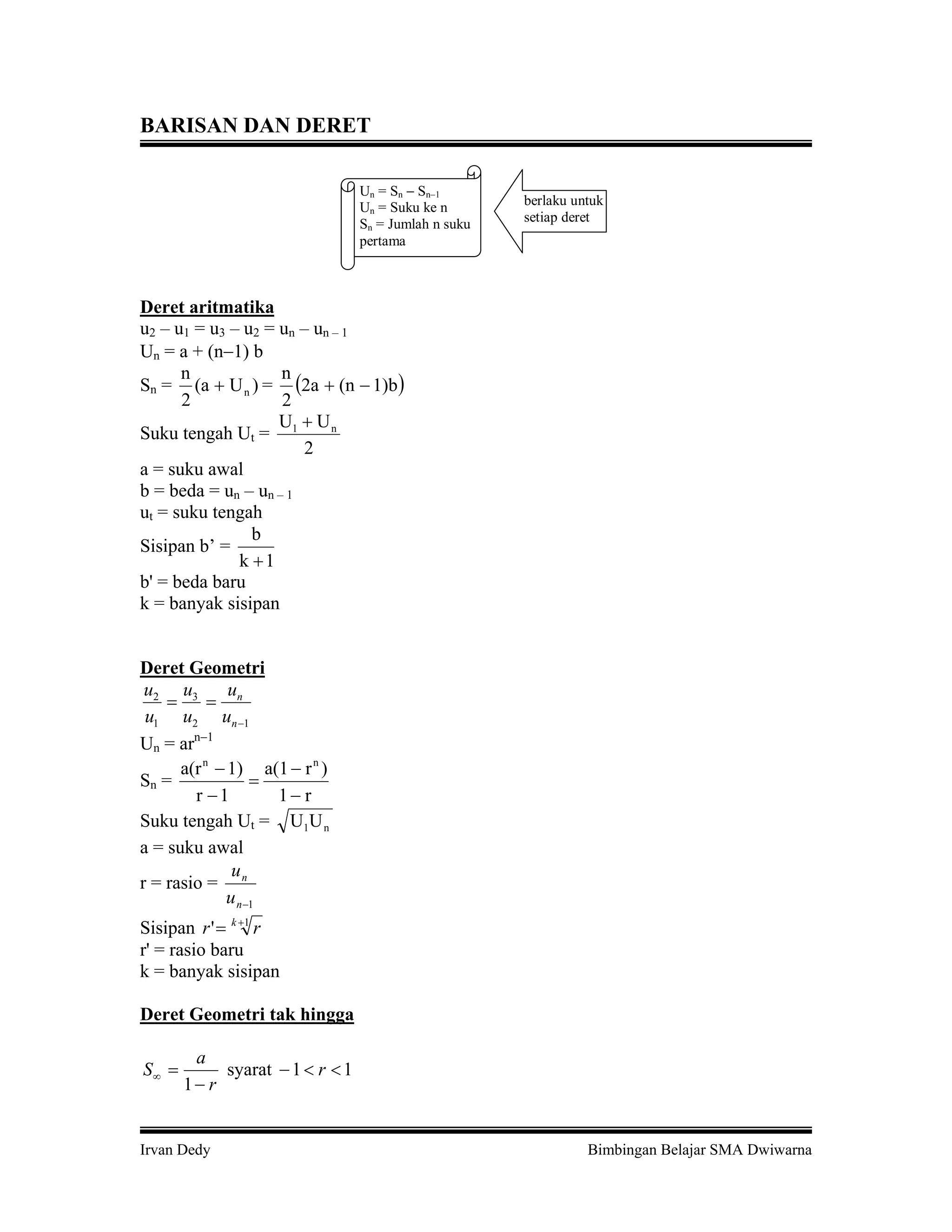 Rumus Matematika - Barisan dan Deret | PDF