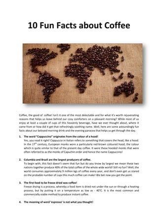 10 Fun Facts about Coffee | PDF | Food & Drink