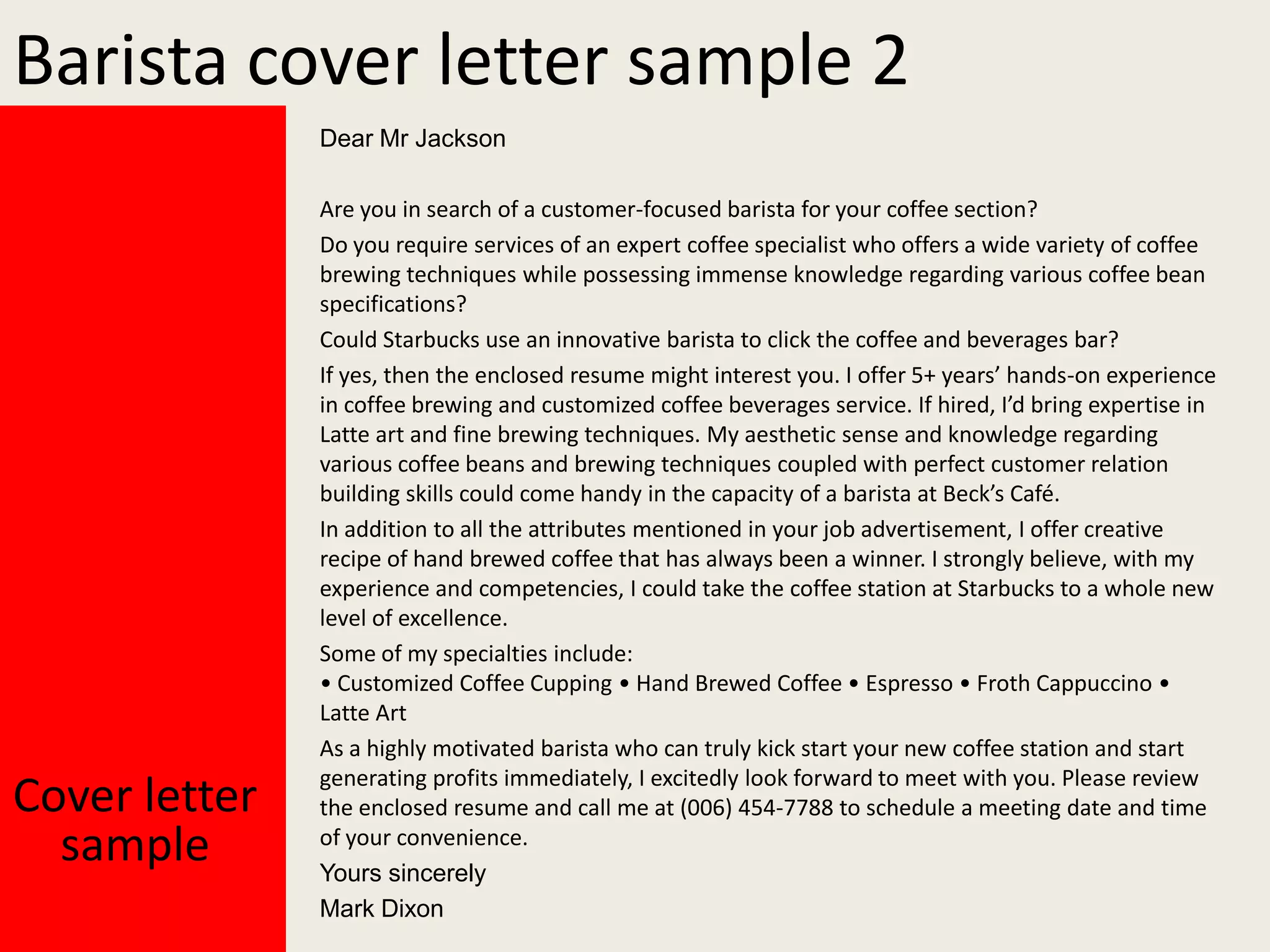 Barista cover letter | PPTX