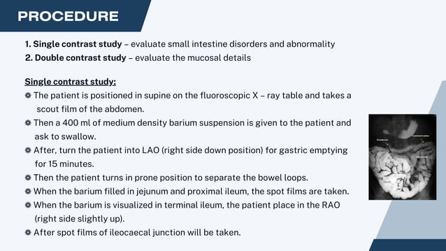 Barium meal follow through procedure in radiology department | PDF