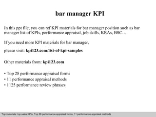 Bar manager kpi | PPT