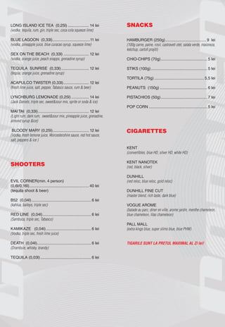 Bar menu Corner Bar | PDF | Alcoholic Beverages | Food & Drink