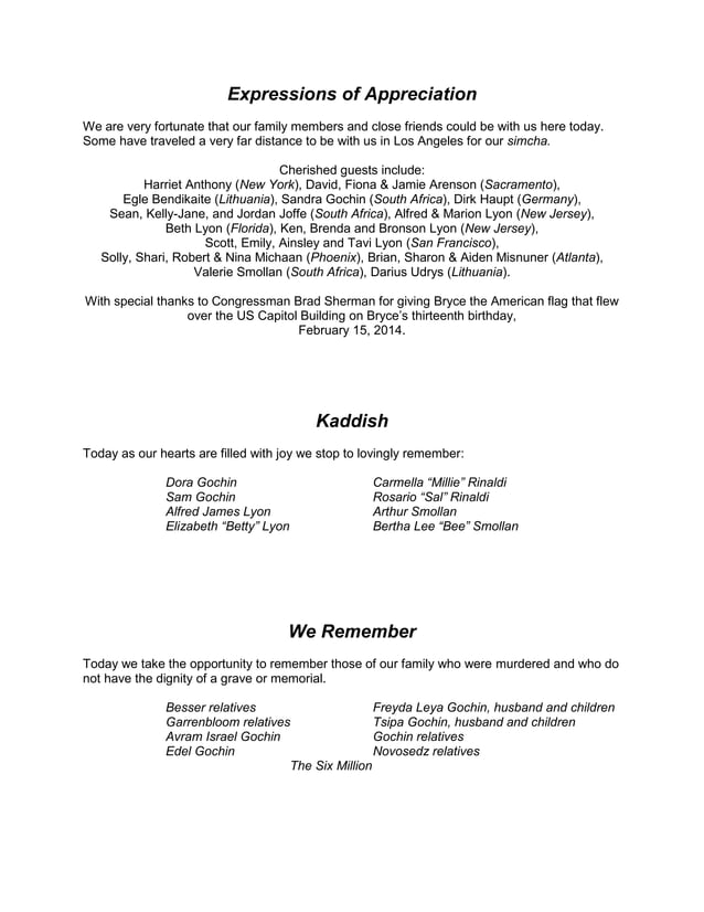 Bryce's Bar mitzvah Program | PDF