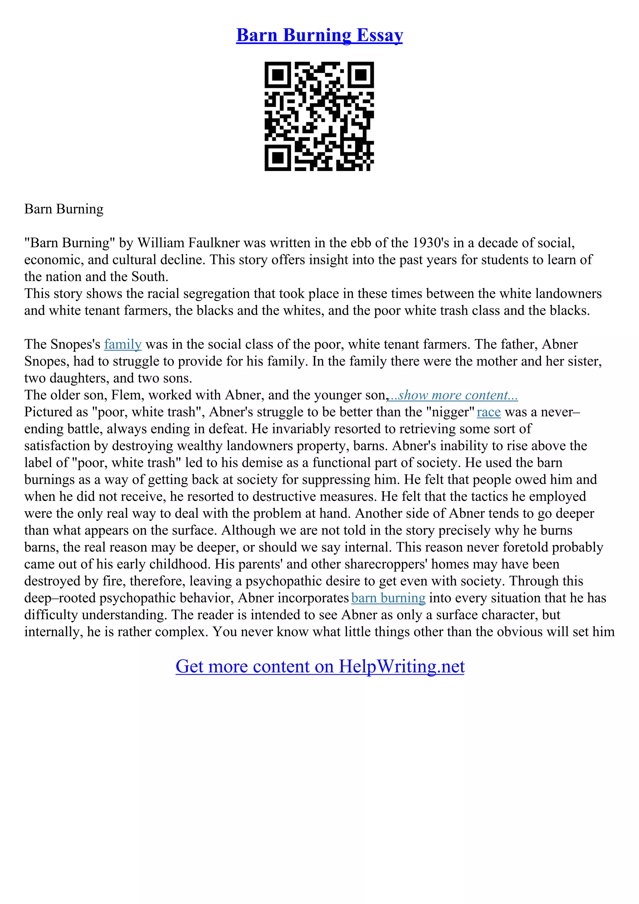 Barn Burning Essay | PDF