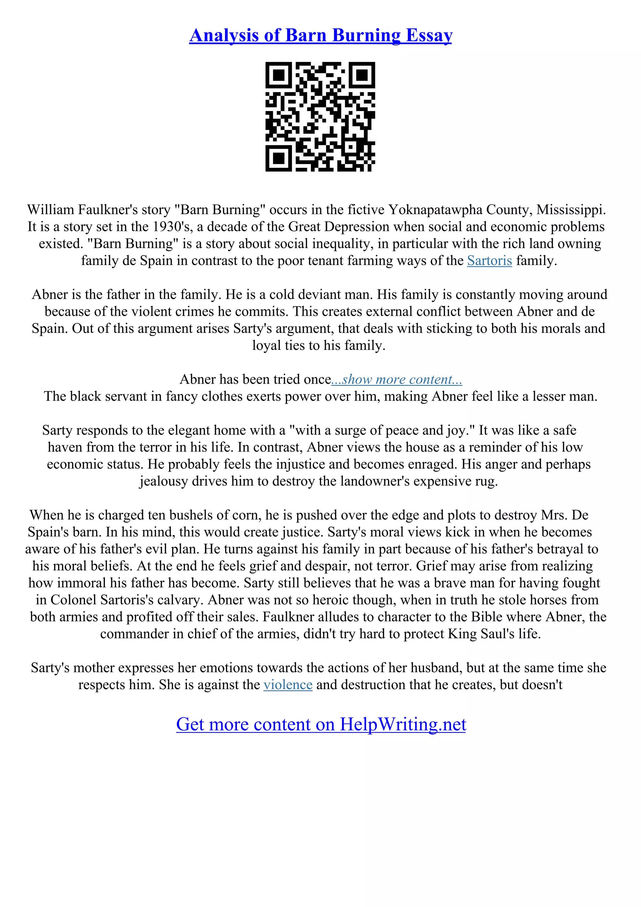 Barn Burning Essay | PDF