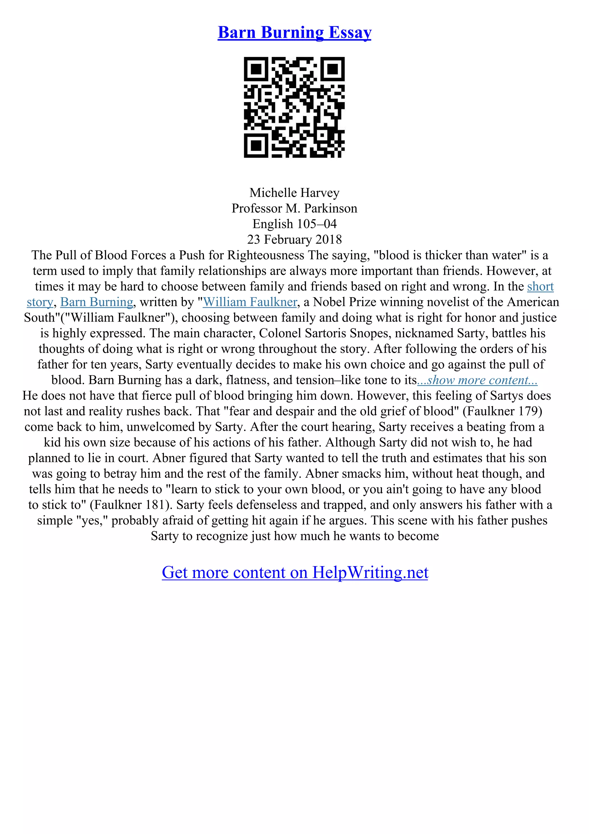 Barn Burning Essay | PDF