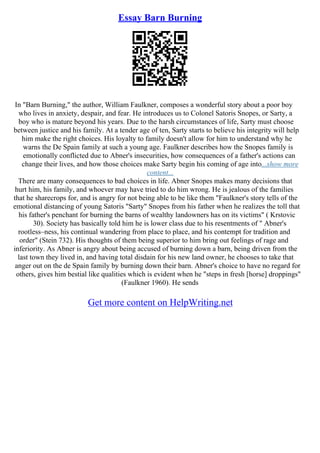 Barn Burning Essay | PDF