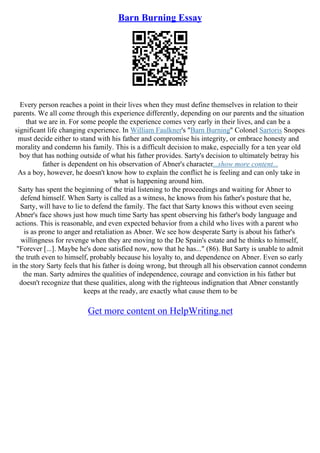 Barn Burning Essay | PDF