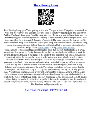 Barn Burning Essay | PDF