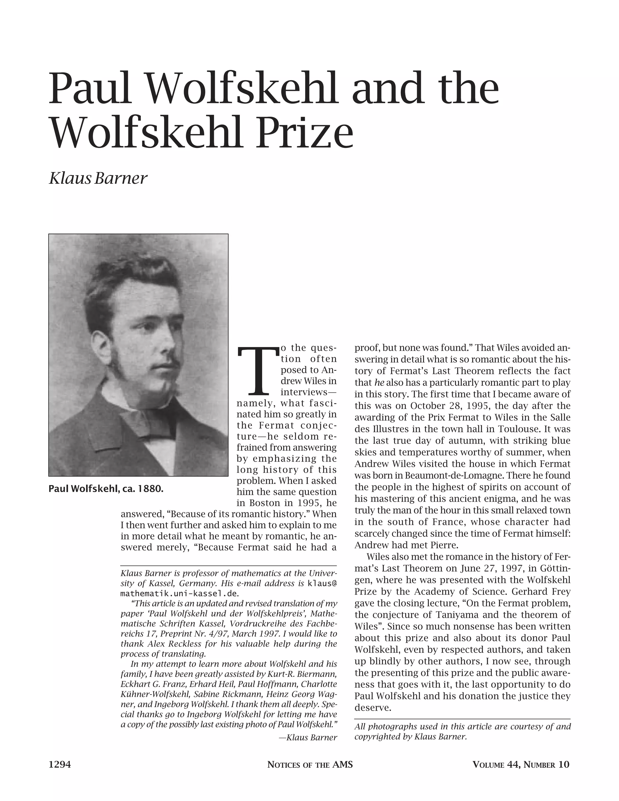 Paul wolfskehl prize money | PDF