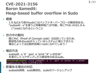 CVE-2021-3156 Baron samedit (sudoの脆弱性) | PPTX | Computing | Technology & Computing