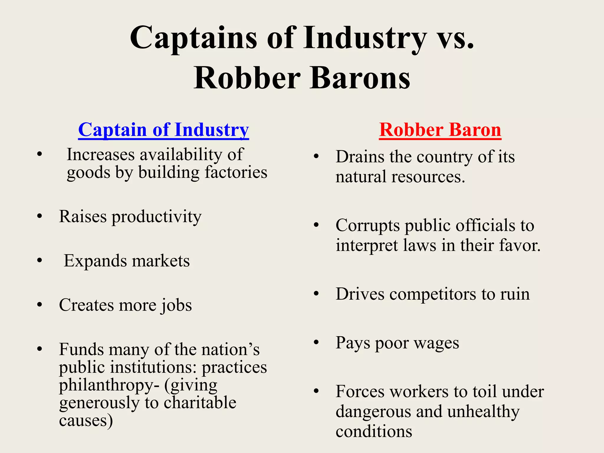 Robber Barons & Captains of Industry | PPTX