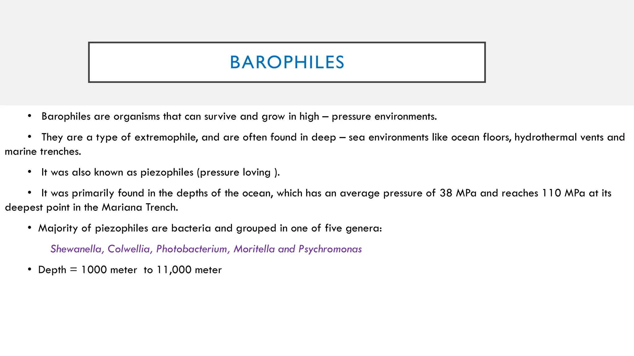 Barophiles or piezophile - (extremophile). pptx | PPTX | Biological ...