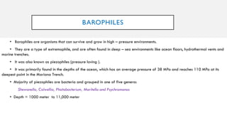 Barophiles or piezophile - (extremophile). pptx | PPTX | Biological ...