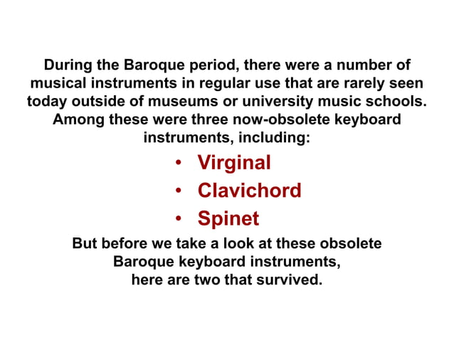 Baroque Keyboard Instruments | PPTX | Classical Music | Music