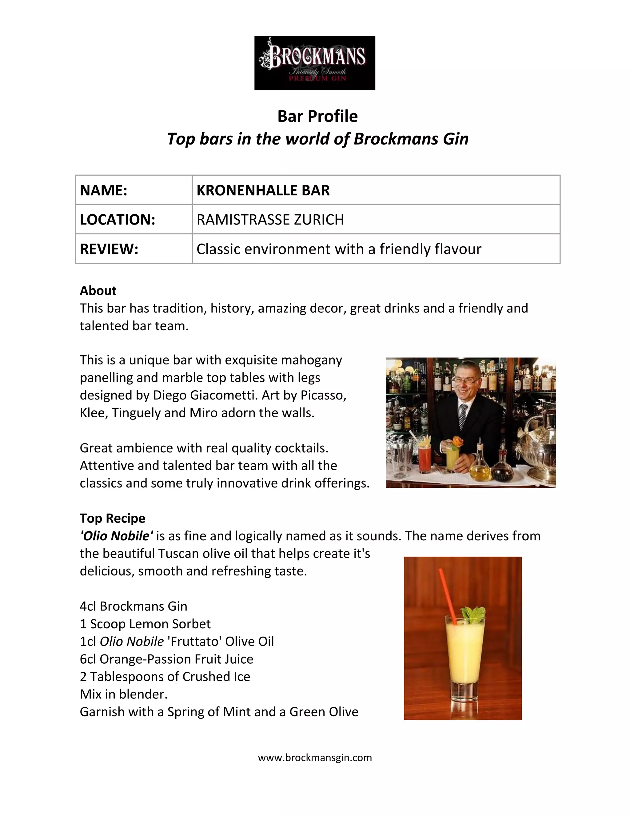 Bar Profile: Kronenhalle, Zurich | PDF