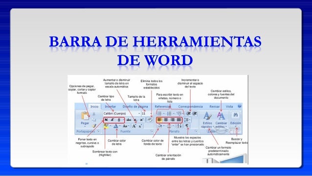 Barra de herramientas de word