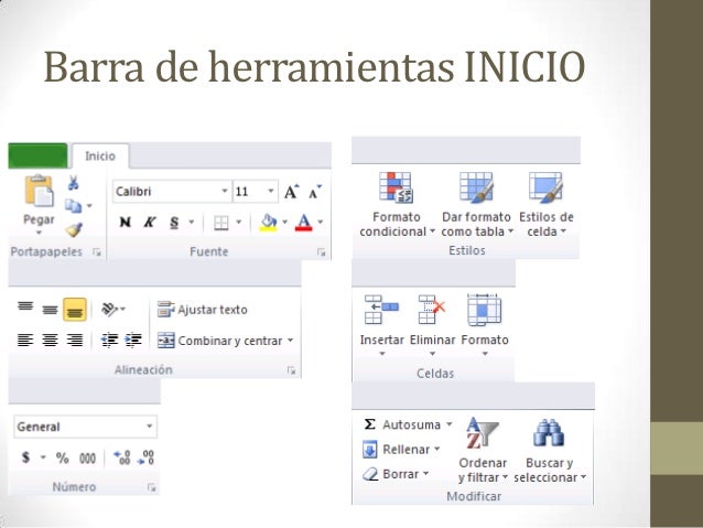 Barra de herramientas excel INICIO