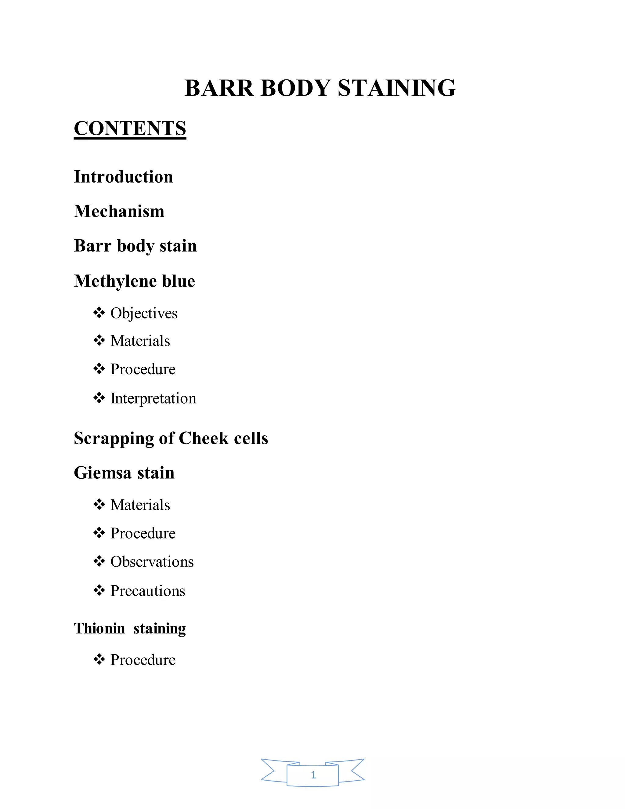 Barr Body Staining | DOCX