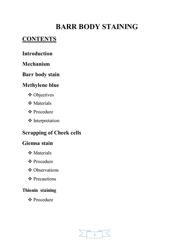 Barr Body Staining | DOCX | Reproductive Health | Diseases and Conditions