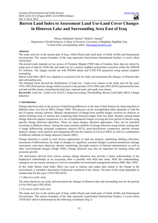 Barren land index to assessment land use land cover changes in himreen ...