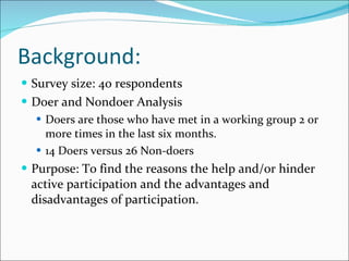 Barrier Analysis Survey: Working Group Participation | PPT