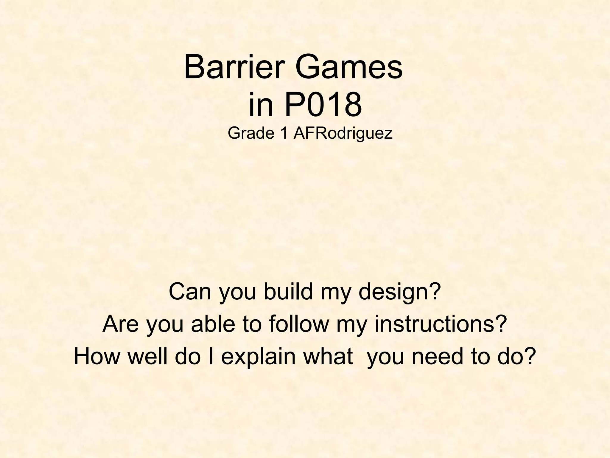 Barrier Games & Pattern Blocks Grade One | PPT