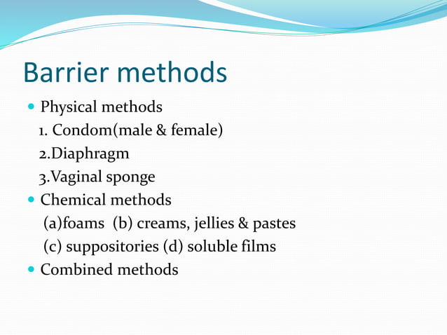 Barrier methods for Contraception | PPTX