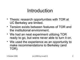 Barriers to TOR Research at UC Berkeley | PPT