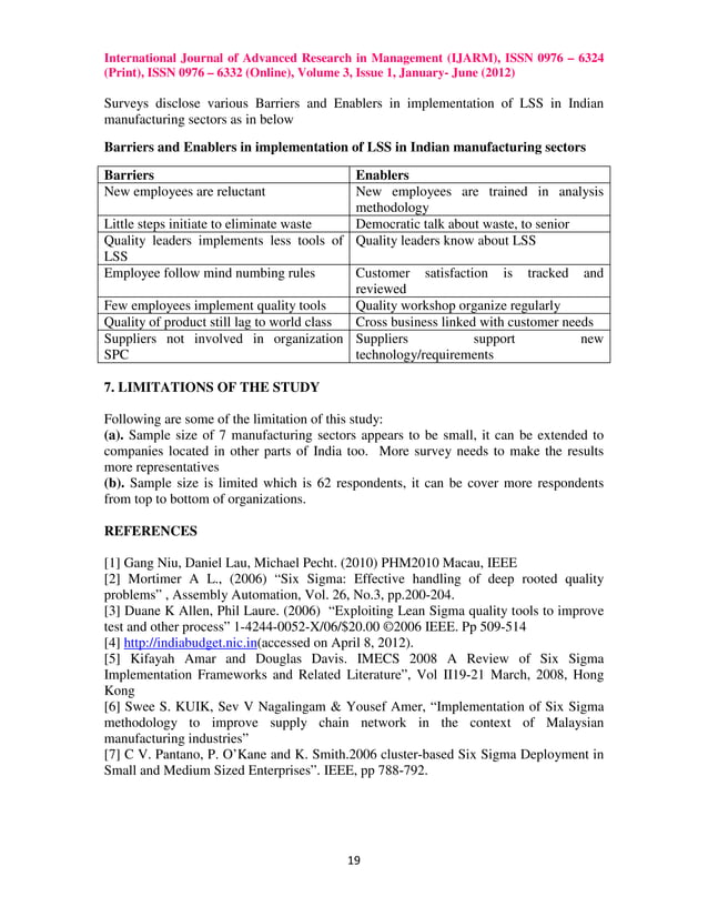Barriers and enablers in implementation of lean six sigma | PDF