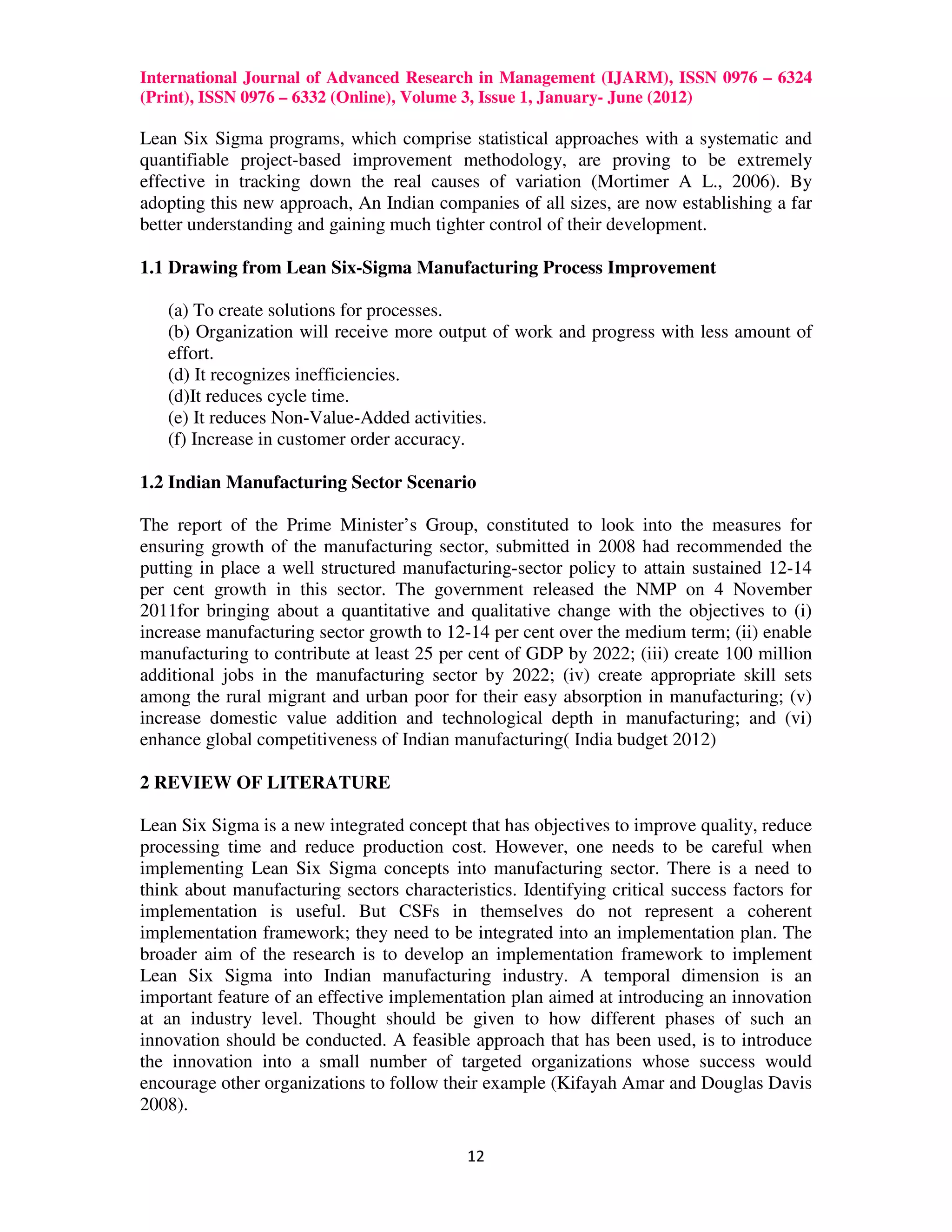 Barriers and enablers in implementation of lean six sigma in indian manufacturing industries | PDF