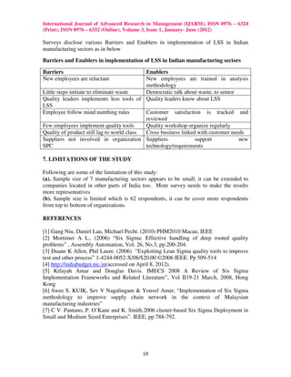 Barriers and enablers in implementation of lean six sigma in indian manufacturing industries | PDF