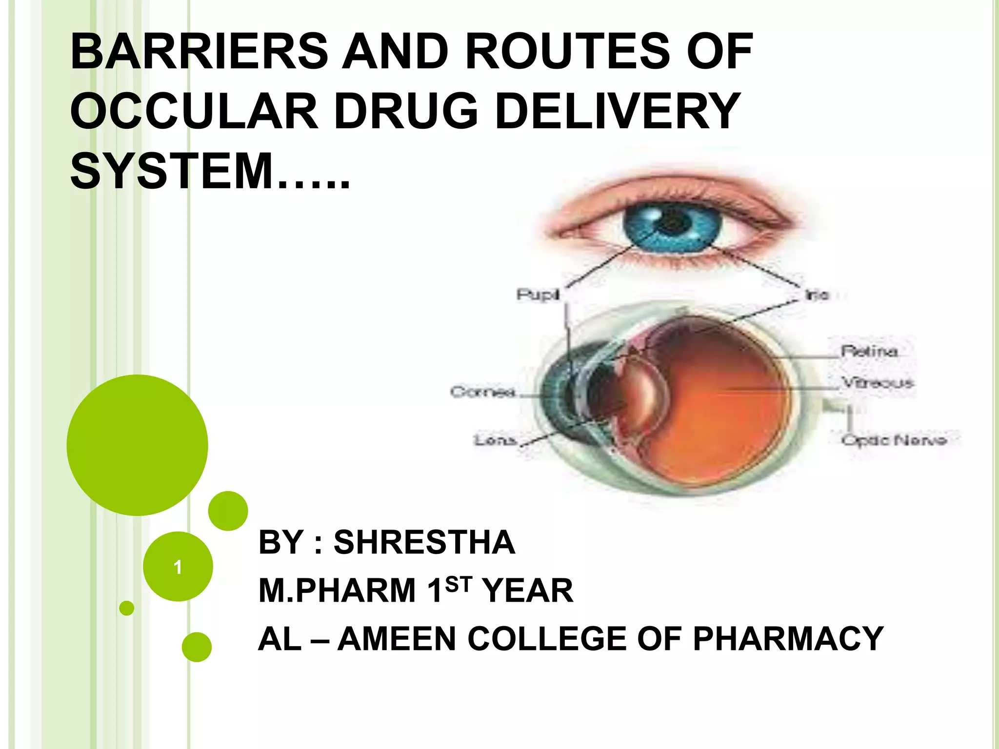 Barriers and routes of occular drug delivery system | PPTX