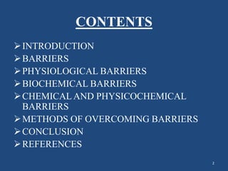Barriers encountered in drug delivery | PPTX