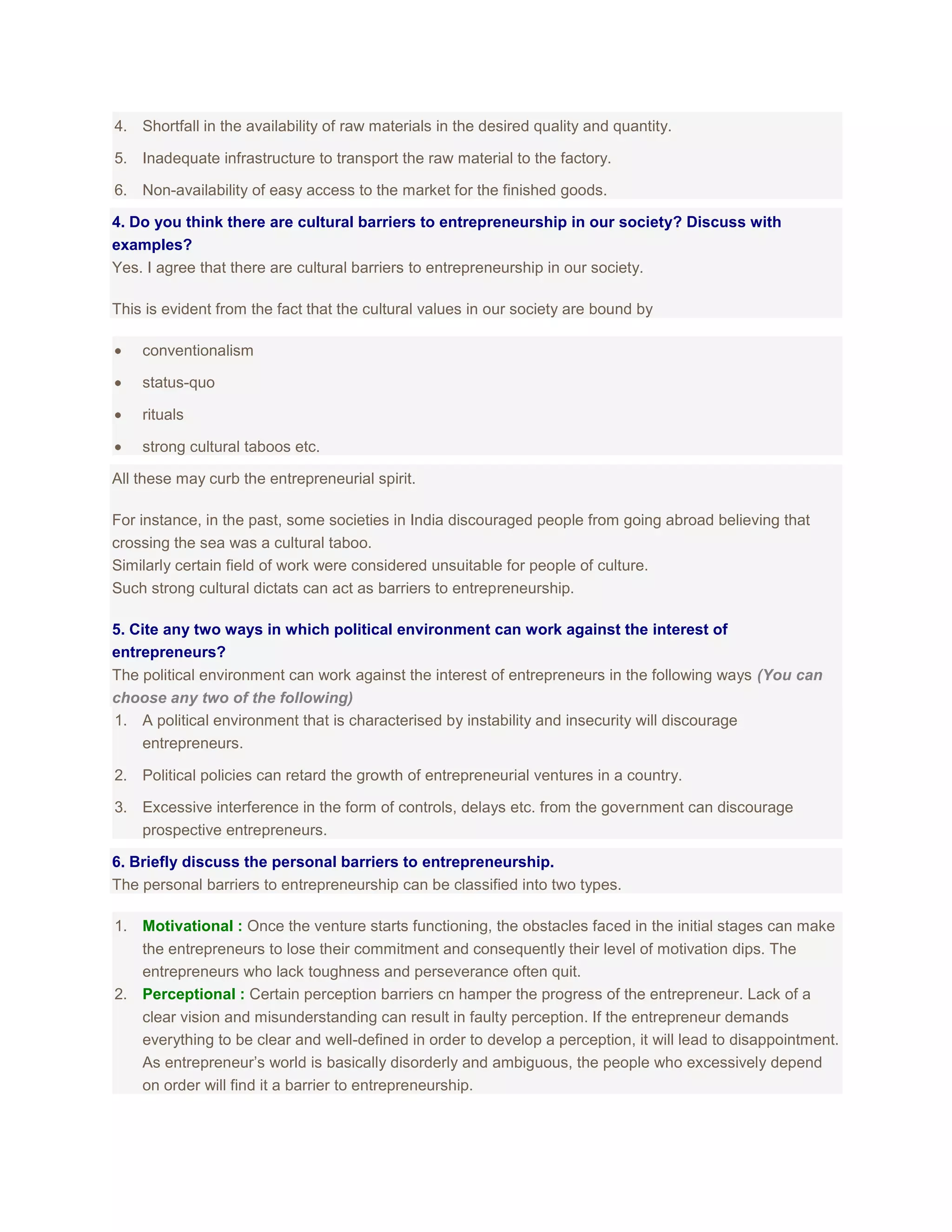 Barriers in entrepreneurship | DOCX