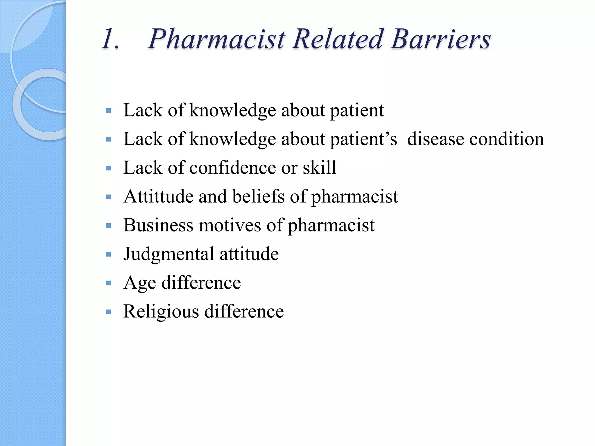 Barriers of patient counseling in a community pharmacy and Strategies ...