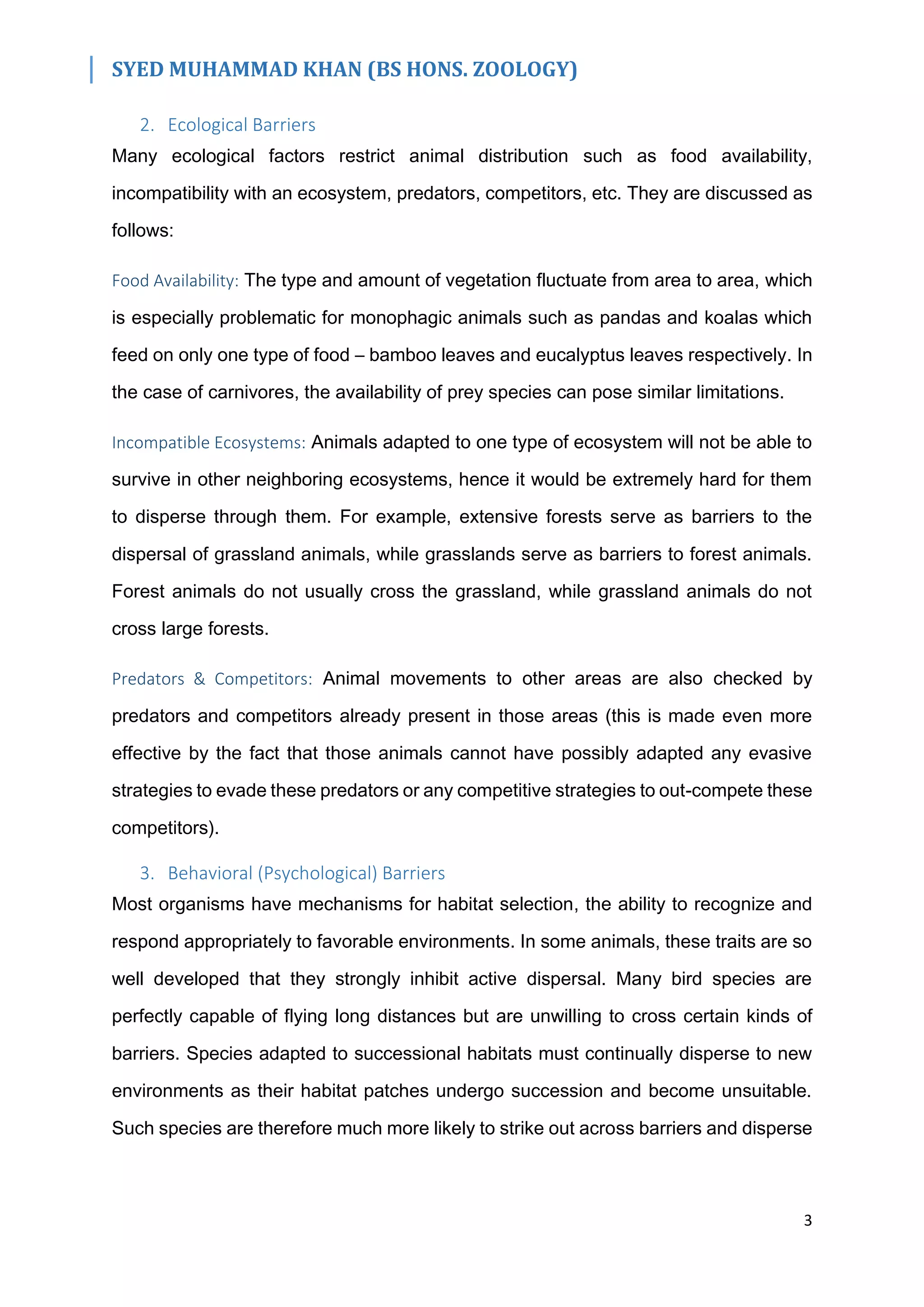 Barriers to Animal Dispersal | PDF