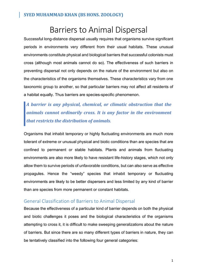 Barriers to Animal Dispersal | PDF