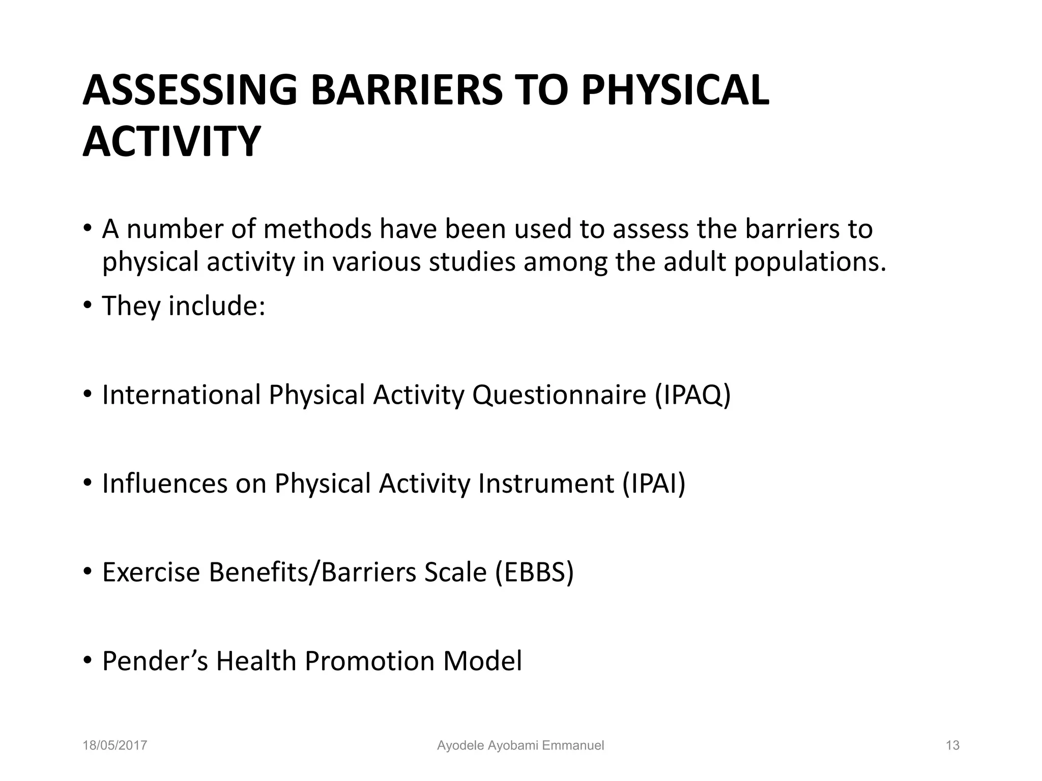 Barriers to physical activity participation among adults | PPTX